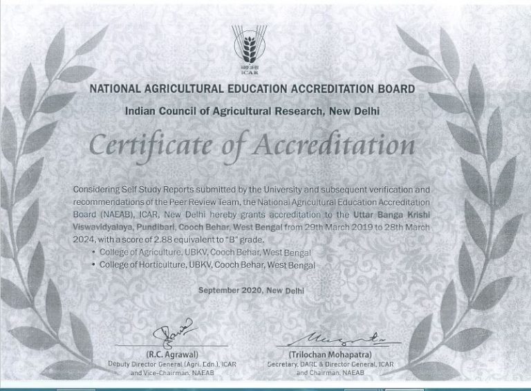 ICAR Accreditation – Uttar Banga Krishi Viswavidyalaya